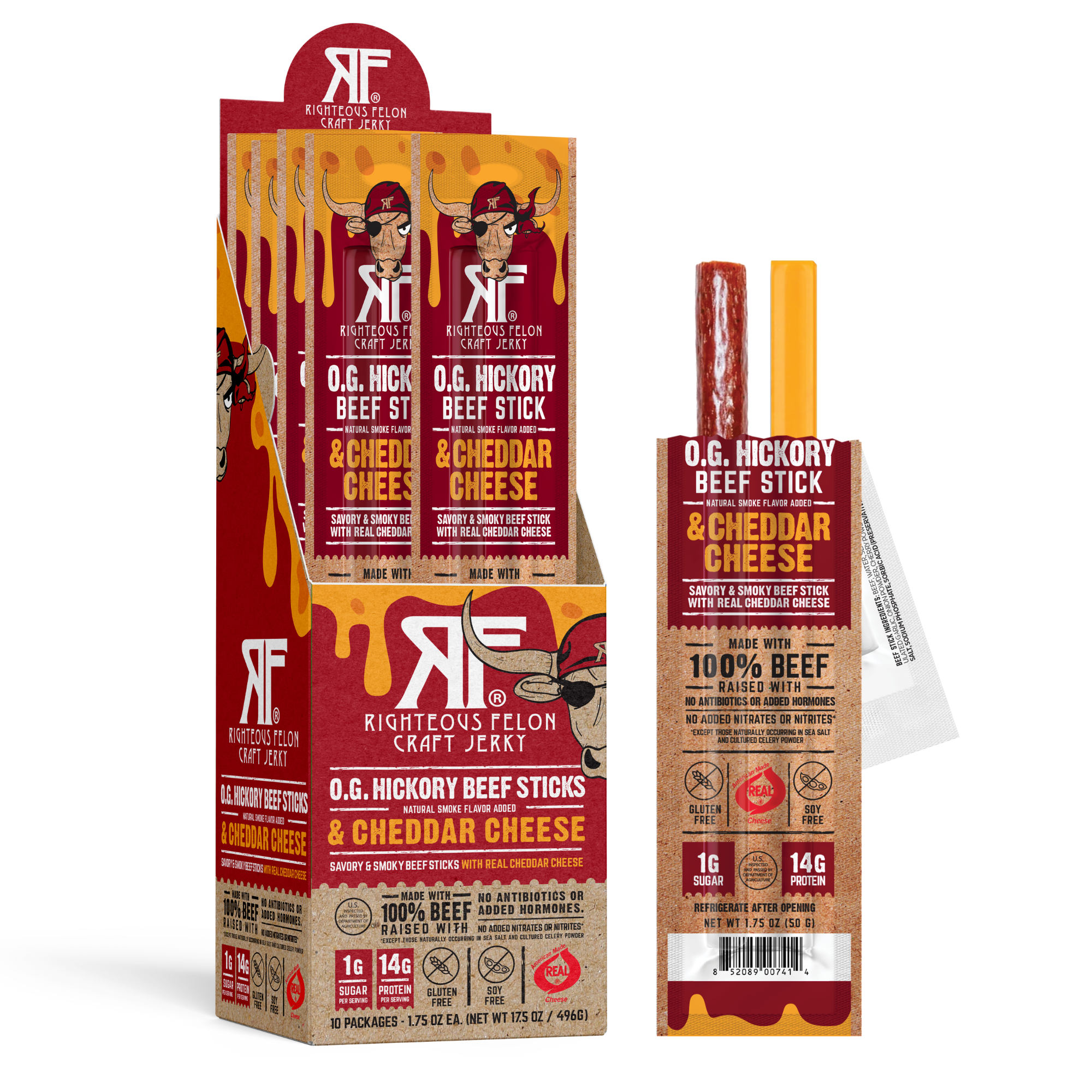 Righteous Felon O.G. Hickory Beef & Cheddar Cheese Stick Combo 1.75oz ...