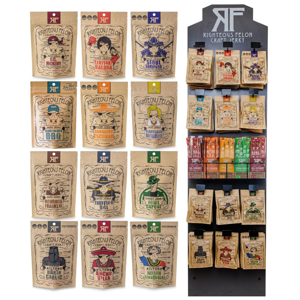 Righteous Felon Jerky Tall Rack Display - RTZN Brand Strategy