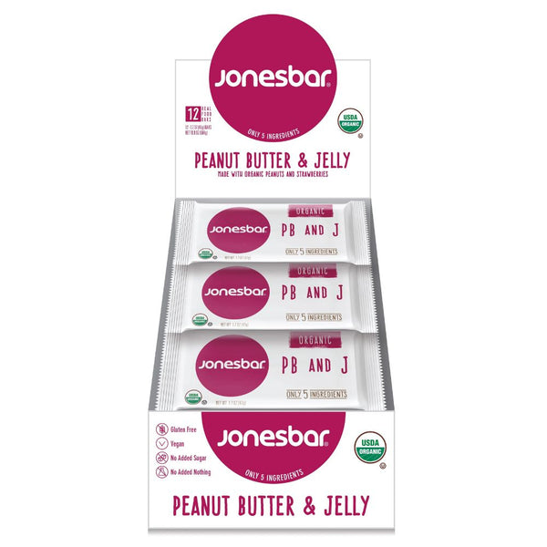 Jonesbar PB+J Peanut Butter & Jelly Organic Energy Bar 1.7oz (12ct ...